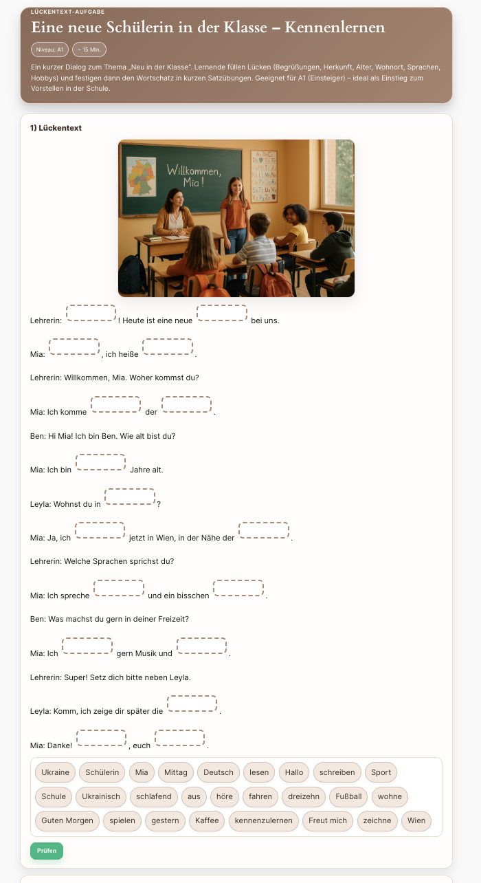 A1 Eine neue Schülerin in der Klasse – Kennenlernen – Germannika