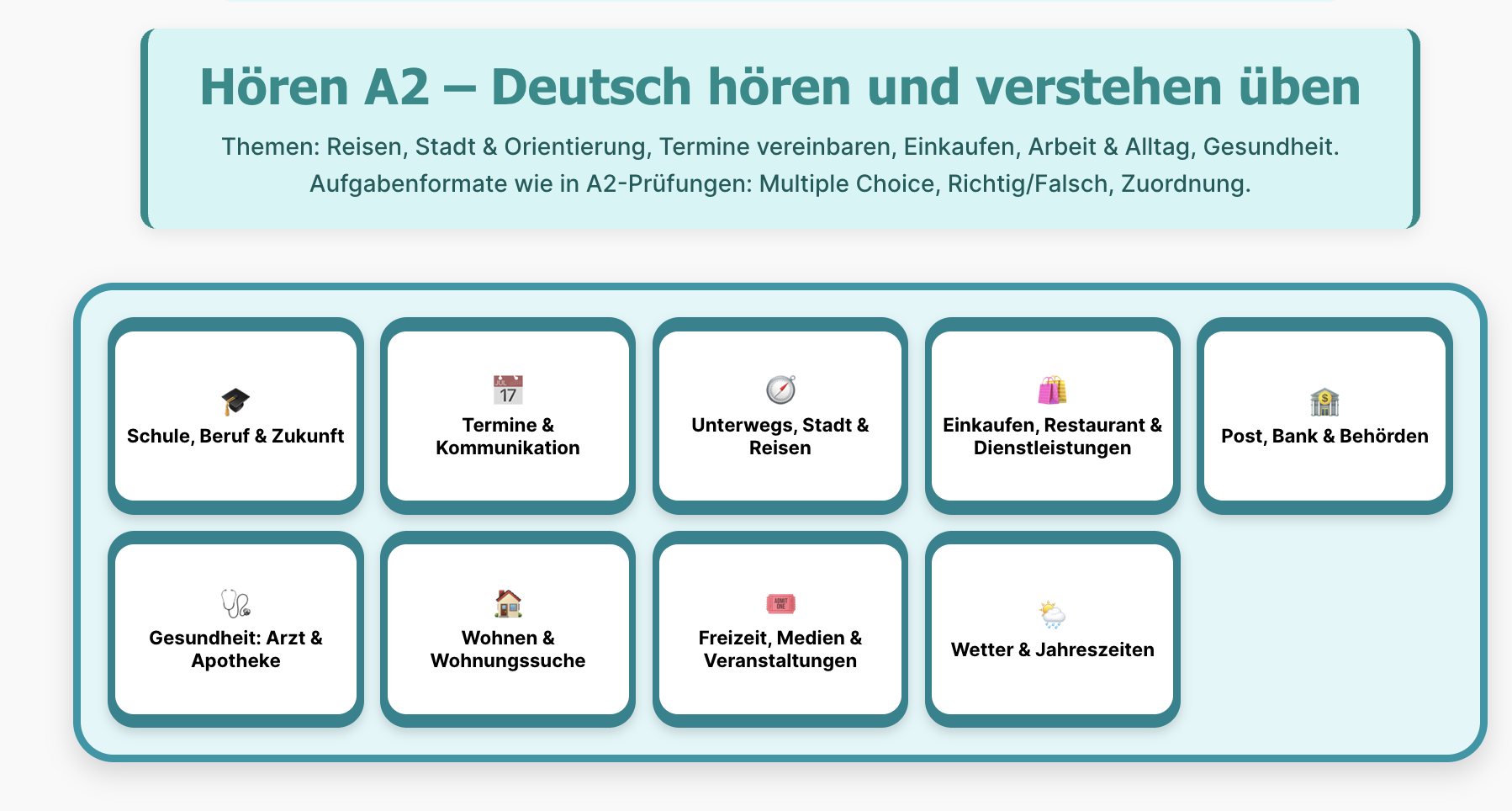 Hören A2 – Deutsch hören & verstehen üben | Germannika